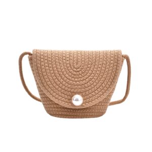 nibd straw crossbody bags for women mini beach bag, woven bucket bag,bohemian summer beach basket vacation shoulder bag (brown)