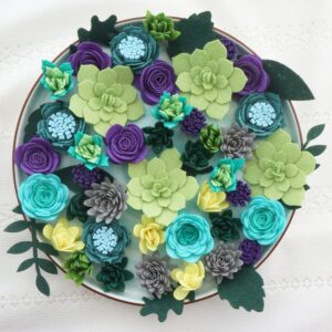 bazima alice felt flowers and succulents,letter board accessories, diy wreaths, garland,baby shower, vertical garden, create headbands,40 felt flowers and 10 felt leaves