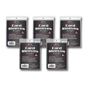 bcw standard card sleeves - 2-5/8" x 3-5/8" - 5 packs (500 total) | crystal clear acid-free, toploader | trading card sleeves for baseball, basketball, football, hockey, pokemon, mtg, etc