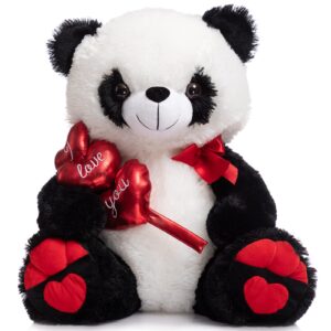 hollyhome i love you panda stuffed animal plush panda with red hearts and bow sweet plush toy for valentine's day 20 inch