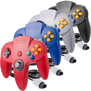 4 pack classic 64 controller, suily game pad joystick for 64 - plug & play (non pc usb version) (black/gray/red/blue)