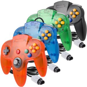 4 pack classic 64 controller, suily game pad joystick for 64 - plug & play (non pc usb version) (black/clear green/clear blue/clear orange)