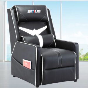 gaming recliner gamer chair for adults - pu leather gaming sofa comfortable movie theater chairs ergonomic single couch for living game room - white