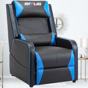 gaming recliner gamer chair for adults - pu leather sofa with footrest comfortable movie theater chairs ergonomic single couch for living game room- black/blue