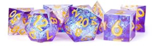 fanroll handcrafted sharp edge resin dnd dice set: royal geode, role playing game dice for dungeons and dragons