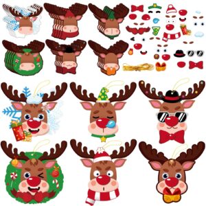 diy christmas reindeer tree ornament craft kit for kids holiday art making craft with stickers, make your own xmas reindeer christmas favor decoration home classroom party game activities