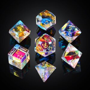 udixi prism glass dice set 7pcs rainbow glass dnd dice with gift box for dungeons and dragons d&d mtg table games (prism glass)