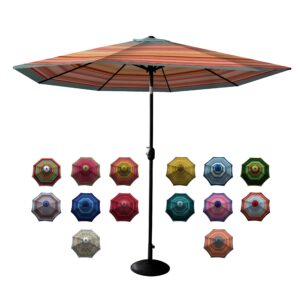 bannerbuzz 8.58ft patio umbrella outdoor market table with push button tilt/crank & 8 sturdy ribs large outdoor octagonal sun umbrella for garden lawn deck backyard pool (topper + hardware, grey orange stripes)