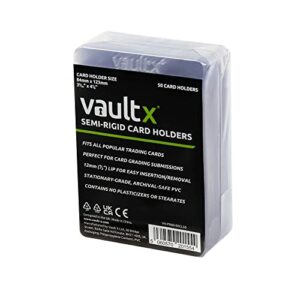 vault x wide-fit semi-rigid card holders for trading cards & sports card grading submissions (50 pack)