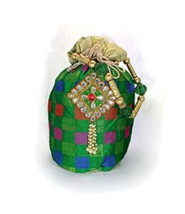 women fashion green and multicolor bag with gota embroidery beaded handle style1