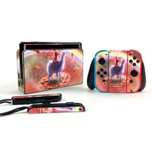 mightyskins glossy glitter skin compatible with nintendo switch oled - cat llama pizza | protective, durable textured glossy glitter finish | easy to apply | made in the usa