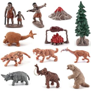 blapnk realistic prehistoric animal and primitive figurines moodel toy 12 pcs ancient smilodon mammoth human figures collection playset educational toy christmas birthday gift