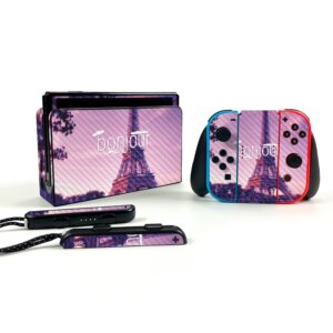 mightyskins carbon fiber skin compatible with nintendo switch oled - bonjour | protective, durable textured carbon fiber finish | easy to apply, remove, and change styles | made in the usa