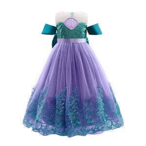 princess ariel costume little girls mermaid dress up with tiara and wand for kids party purple02 6-7 years