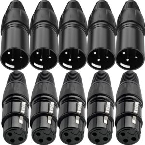 dkardu 10pcs 3 pin xlr solder connector, 5 male and 5 female xlr mic snake plug, microphone audio socket for high conductivity and ultra-low noise