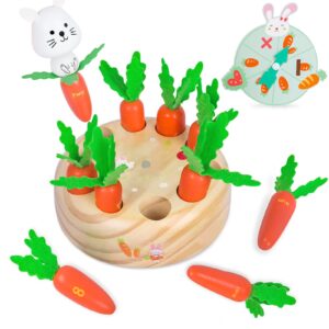 uncle nick wooden toys for toddlers montessori for toddler carrot harvest game, developmental shape sorting matching puzzle game for 3 year old baby boys and girlsgifts fine motor skill toy