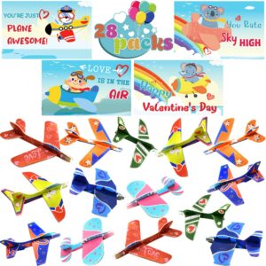 wodmaz 28 pack valentines day cards for kids, 7 different designs foam airplanes with valentines gift cards for boys girl school classroom exchange prize, fun planes valentines party favors toys