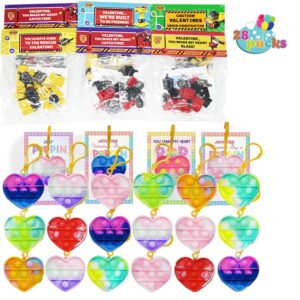 wodmaz valentines day gifts for kids, 28 pack valentines day cards with heart pop fidget toys for valentine party favors, valentine classroom exchange prize supplies, valentine's greeting cards