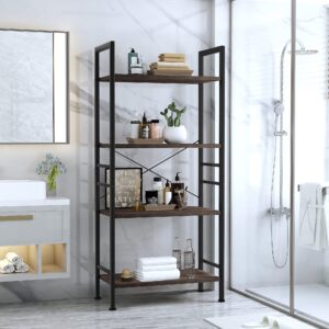 dklgg 4-tier storage shelves, bookshelf, wood bookcase with metal frames and standing shelving unit, industrial design open standing organizer for living room, bathroom, balcony, office, rustic brown