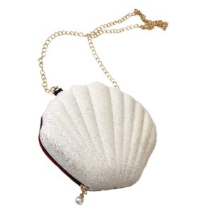 aboofan 1pc women' s shell pearl crossbody purse shiny seashell chain handbag (white)