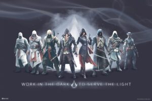 assassins creed wall art posters video games wall decor work in the dark to serve the light lineup valhalla games gaming room decor cool movie poster gamer gift cool wall art print poster 18x12