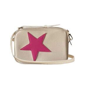 aurorabtq crossbody bag – crossbody purse with pink star accent – trendy chic for teenage girls – faux leather bag for phone, wallet