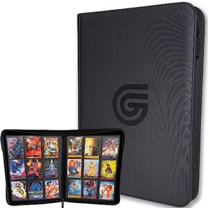 premium trading card zipper binder | 3 sizes & 9 colors | secure side loading pockets | komodo armor exterior | suede interior by guilt free gaming (9 pocket, midnight black)