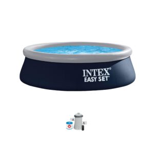 intex easy set 8 foot x 30 inch round inflatable top ring outdoor backyard above ground swimming pool for kids and adults with 330 gph filter pump