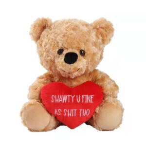 choieo 10" shawty u fine teddy bear with heart, brown plush stuffed animal teddy bear, best gifts for girlfriend, wife, women, for valentines day, birthday (brown)