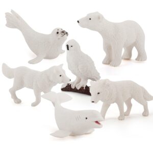 realistic mini arctic animal figures toy polar animals figurines toy playset with polar bear snowy owl seals white fox beluga wolf cognitive toys for kids toddlers 6pcs