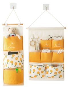 2 packs over the door storage pockets,hanging storage bags organizer linen cotton fabric wall door closet 10 pockets home organizer for bedroom & bathroom by aarainbow (orange, c)