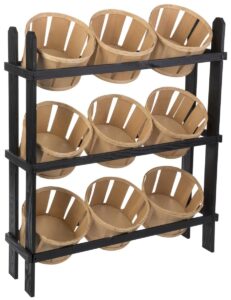 displays2go rustic wooden merchandising rack, three levels, nine baskets - black frame (pn9bktblk)