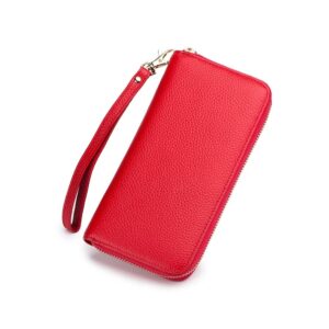 su.b.dgn rfid wallet women, leather, travel wallet with wristlet, fits passport, phone, banknote | red