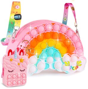 aucma 2 pack purse for girls toys gift rainbow cloud pink unicorn crossbody handbag bag kid 3 4 5 6 7 8 9 10 11 12 years old birthday valentines christmas stocking easter basket stuffers stuff