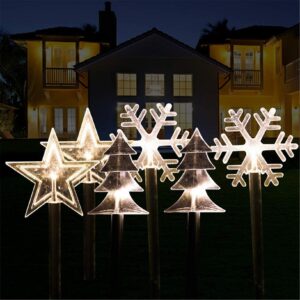 solar christmas lights outdoor - set of 15 energy saving waterproof solar powered stake lights - 2 lighting modes christmas decorations for home, pathway, garden, walkway, yard, lawn, patio (3 styles)