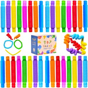 32pack pop tubes, fidget tubes for children and adult sensory fidget toy set for stress and anxiety relief educational learning toys for kids