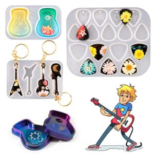 resin go guitar pick resin mold set, guitar triangle plectrum resin molds silicone, resin keychain molds for musical accessories