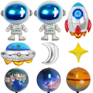 mikimiqi 9 pcs outer space balloons space themed foil balloons ufo party supplies decorations large moon stars planet rocket astronaut ufo balloon baby shower birthday party supplies favors