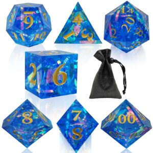 dnd dice set mtg d&d apply to dungeons and dragons rpg d20 polyhedral math board game sharp edges galaxy resin dice accessories gifts bag-blue