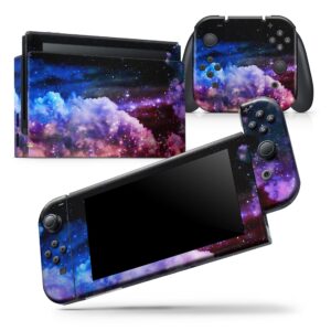 design skinz - compatible with nintendo switch oled console bundle - skin decal protective scratch-resistant removable vinyl wrap cover - purple blue and pink cloud galaxy