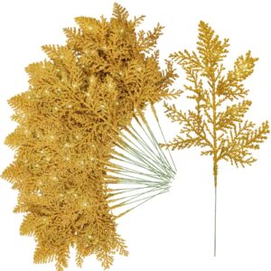 torinalital 22pcs christmas tree picks sprays, gold glitter artificial pine needles faux christmas floral picks branches for christmas tree wreath wedding bouquet winter seasonal holiday decoration