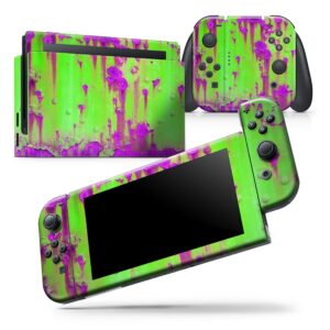 design skinz - compatible with nintendo switch oled console bundle - skin decal protective scratch-resistant removable vinyl wrap cover - lime green metal with hot purple rust