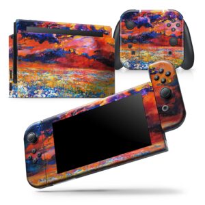 design skinz - compatible with nintendo switch oled console bundle - skin decal protective scratch-resistant removable vinyl wrap cover - oil painted meadow