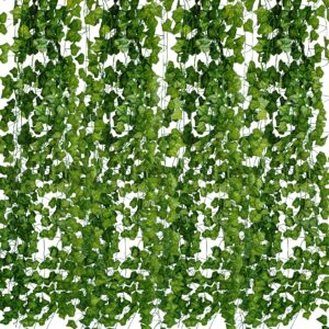 24pcs 168ft fake vines ivy leaves artificial ivy garland greenery hanging plants for wedding garden home office dorm wall decor