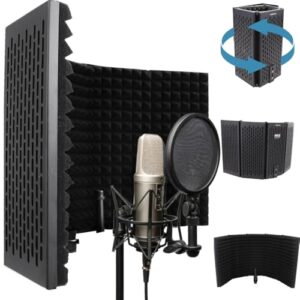 pyleusa microphone isolation shield, 5 panel acoustic vocal sound dampening noise absorb record studio,1.6" foam,adjust mic depth,removable shock mount, ⅝" threaded,podcast,sing and broadcast-1 set