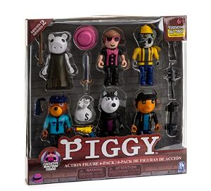 piggy action figure 6 pack - six 3.5" articulated buildable toys with exclusive minitoon figure, 9 accessories, series 2, includes dlc