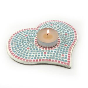 mosaic craft kit, tea light base diy art handcrafted project pink blue