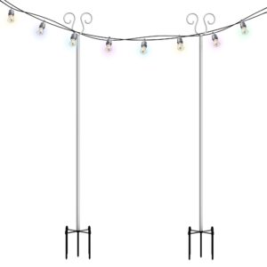 kiayaci string light poles, 8 feet sturdy outdoor light pole for hanging string lights or flag, backyard, garden, patio, deck lighting stand for bbq, party, wedding-white