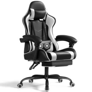 shahoo gaming chair with footrest and massage lumbar support, video racing seat height adjustable with 360°swivel and headrest for office or bedroom, red and black