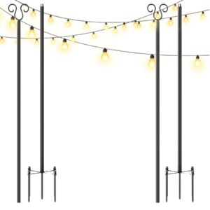 elevens string light pole - a set of 2, patio light poles with arc shaped hooks, outdoor light poles for outside string light, perfect for garden, backyard, party, wedding, birthday decoration (black)